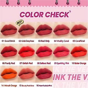 Peripera Ink the Velvet Lip Tint | High Pigment Color, Longwear, Weightless, Not Animal Tested, Gluten-Free, Paraben-Free | #007 GIRLISH RED, 0.14 fl oz