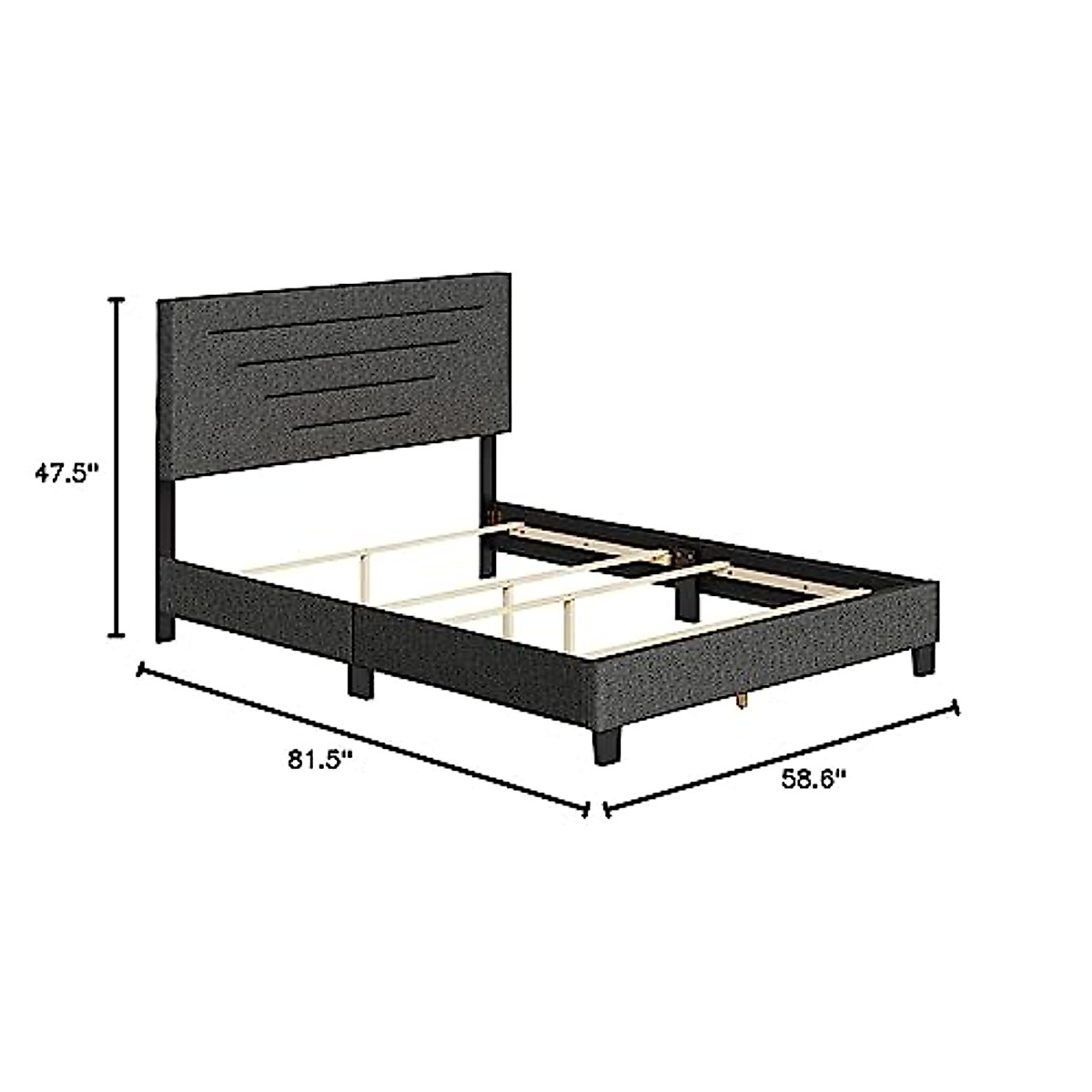 Boyd Sleep Cordoba Upholstered Platform Bed with Headboard and Durable Mattress Foundation with Strong Wood Slat Supports, Box Spring Required: Full, Charcoal
