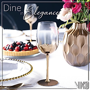 Vikko Décor Gold Ombre White Wine Glasses | Thin, Handblown Glass – Tall, Elegant Stem – Dishwasher Safe – 17.5 Ounce Cup – Great Gift Idea – Set of 12 Wine Glasses