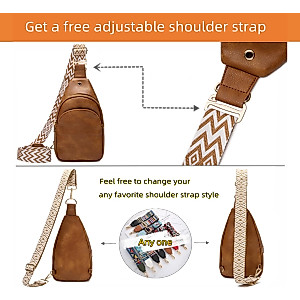 WSRYDJDL Women Small Crossbody PU Leather Chest Bag Sling Bag Satchel Daypack Shoulder backpack for traveling hiking Cycling (Brown W Dlg)