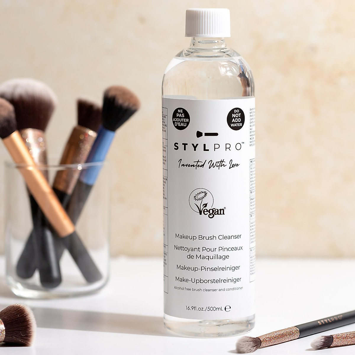 stylPro Stylideas Makeup Brushes Cleaner Solution - Professional Makeup Sponge Liquid Cleanser - Alcohol & Sulphate Free - Deep Clean Greasy Foundation - Gentle Conditioning for Soft Finish - 16.9 oz