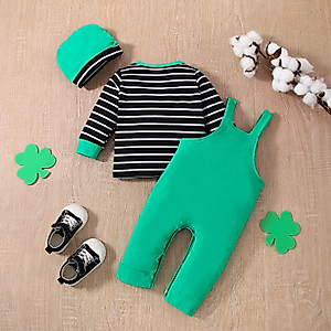 VINUOKER Baby Toddler Boy First St.Patrick's Day Outfit Infant Stripe T-Shirt + St.Patrick's Day Overalls Pant set