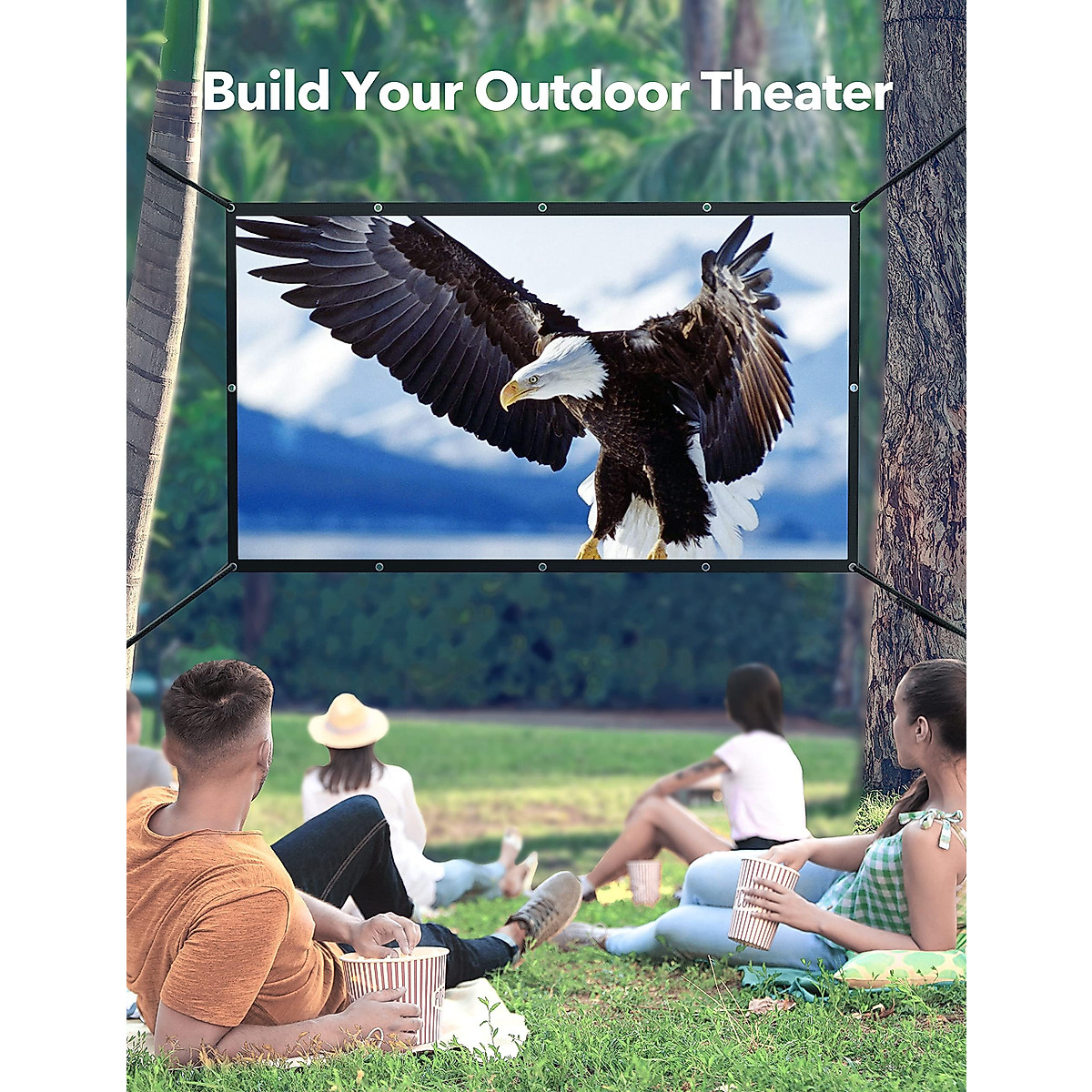 Projector Screen, HYZ 120 inch Portable Projector Screen Indoor Outdoor Projection Screen 16:9 4K HD Wrinkle-Free Foldable Movie Screen for Backyard, Double Sided Projection for Home Theater