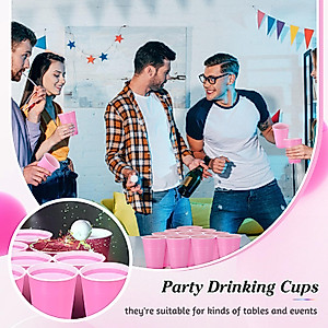 Mifoci 50 Pcs 16 oz Plastic Drinking Cups Plastic Disposable Cups for Wedding graduation Birthday Party Valentine Christmas Picnics Barbecues Supplies(Pink)