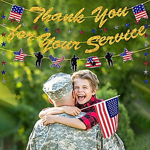 Veterans Day Banner, Veterans Day Decorations Thank You for Your Service Banner, Memorial Day Patriotic Party Military Decorations, Glitter Thankful Banner Garland Backdrop Patriotic Party Supplies