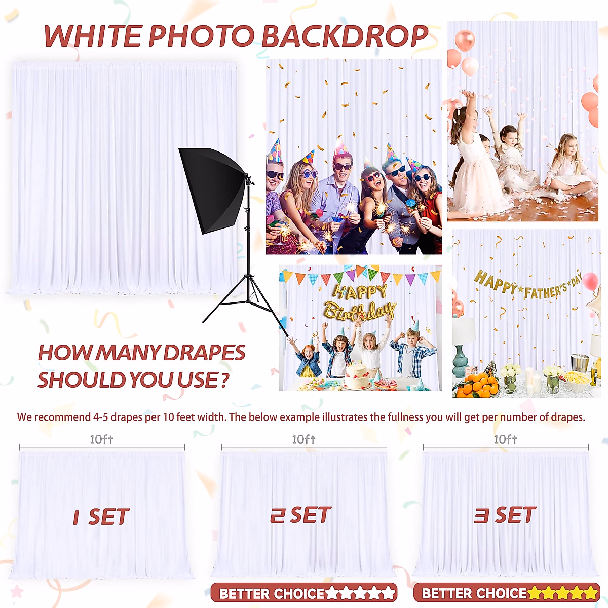 10ft x 10ft White Backdrop Curtains for Parties Thick White Backdrop Drape for Wedding Baby Shower 2 Panels 5ft x 10ft