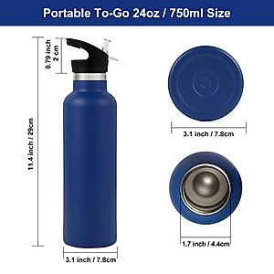 Neihepal 24oz Insulated Water Bottles Bulk 8 Pack,Stainless Steel Double Wall Sport Bottle with Straw Lid,Metal Reusable Thermoses Cup with Hand Cap for School,Cyclists,Hikers,Gift (Navy,Set of 8)
