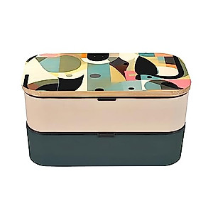 Mid-Century Modern Art Cat Adult Lunch Box, Bento Box, With Cutlery Set Of 3, 2 Compartments, Rectangular, Lunch Box For Adults
