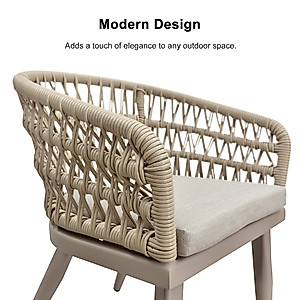 PURPLE LEAF 14 Pieces Outdoor Dining Set All-Weather PE Rattan Outdoor Patio Furniture Set with All Aluminum Frame Rectangular Table and Chairs Set for Lawn Garden Backyard Deck, Champagne