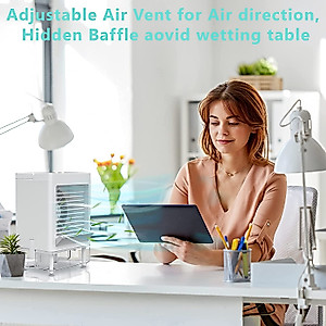 Portable Air Conditioner, Rechargeable Evaporative Air Cooler, 800 ML Water Tank, 5000mAh Battery Operated with Cooling and 3 Speeds Function, Personal Air Cooler for Home Office and Room
