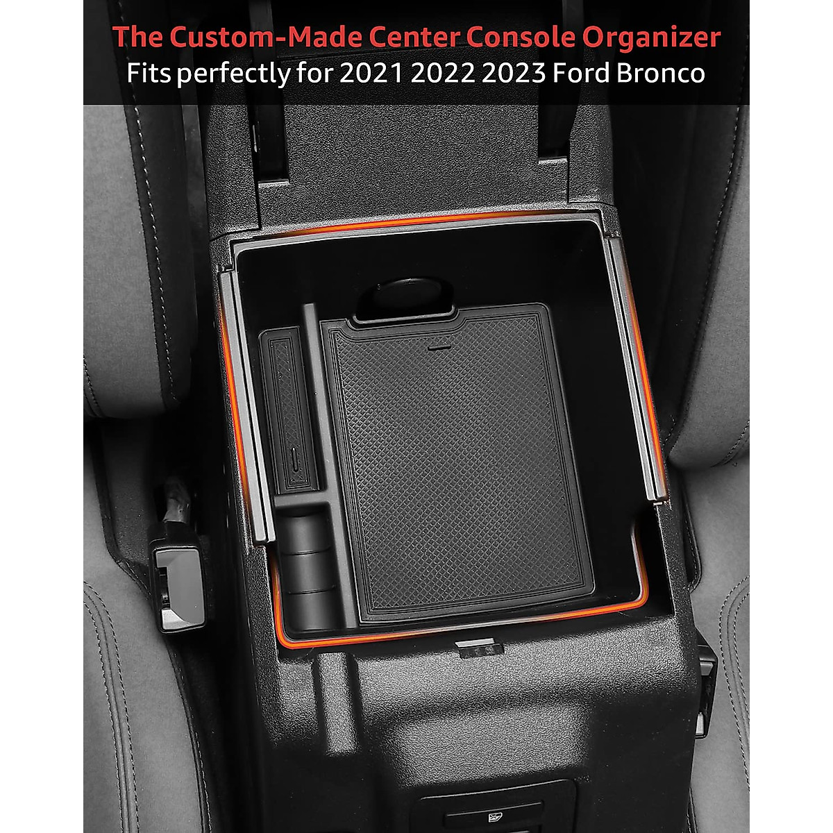 Ecarzo Center Console Organizer for 2021 2022 2023 2024 Ford Bronco Console Tray Storage Box Accessories Upgrade