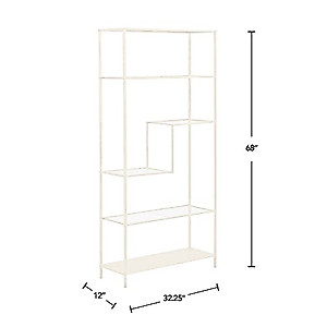 FirsTime & Co. New & Improved Gold Elliot 4-Tier Bookcase, Storage Shelf for Living Room, Bedroom, Bathroom, Kitchen, Home Office, Metal and Glass, Glam, 32.25 x 12 x 68 inches (70469)