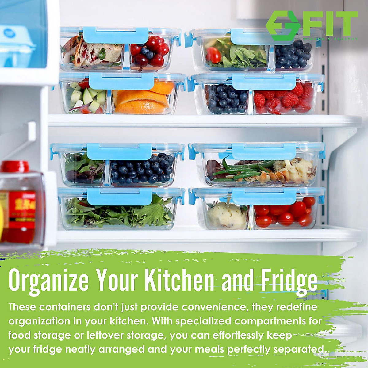 1 & 2 & 3 Compartment Glass Meal Prep Containers (3 Pack, 35 oz) - Glass Food Storage Containers with Lids, Glass Lunch Box, Glass Bento Box Lunch Containers, Portion Control, Airtight