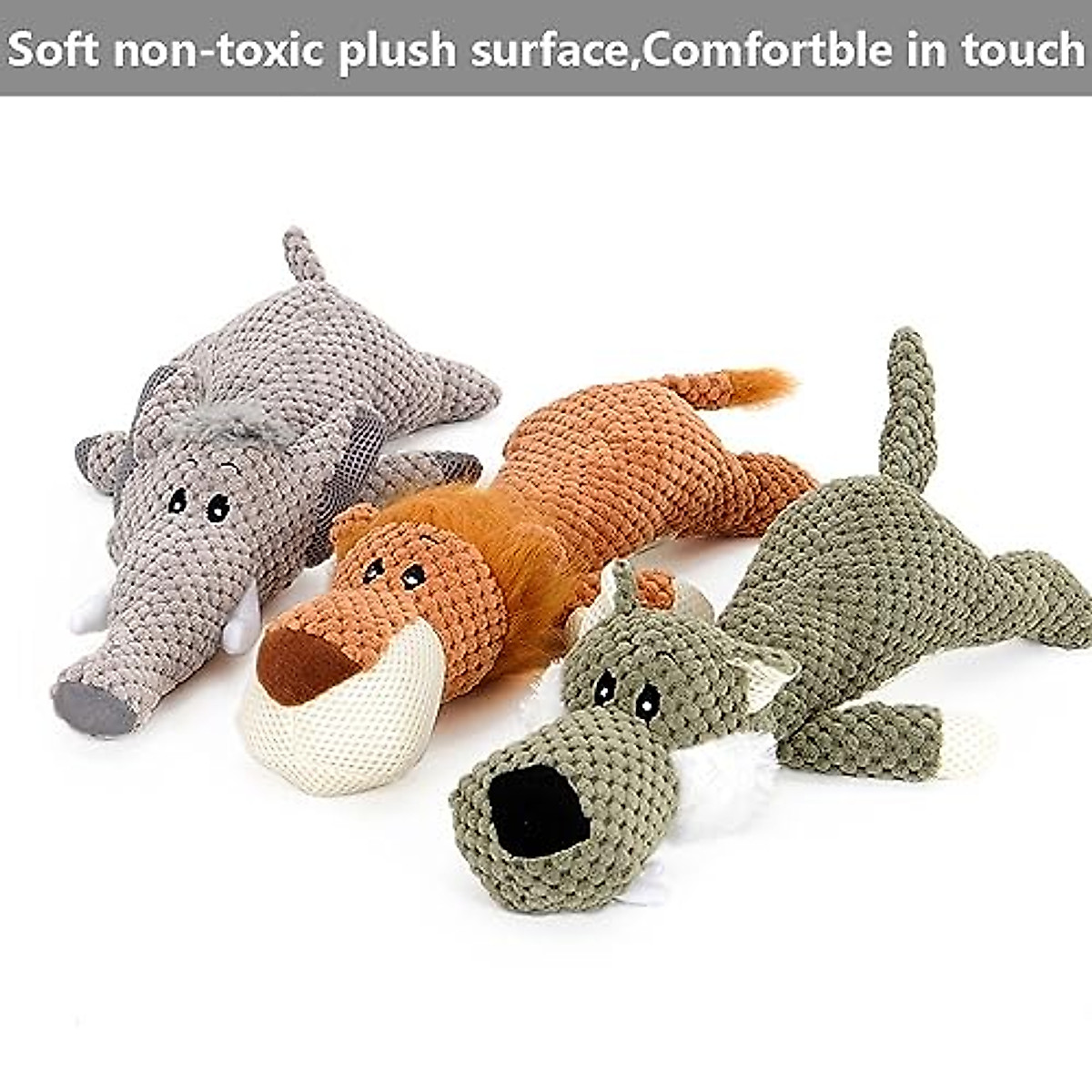 DomKim Plush Squeaky Dog Toy for Small/Medium Dogs,Soft Durable Interactive Dog Toys for Teething Relieve Anxiety, Stuffed Soft Durable Chew Toys Ggressive Chewers Grey(Elephant)