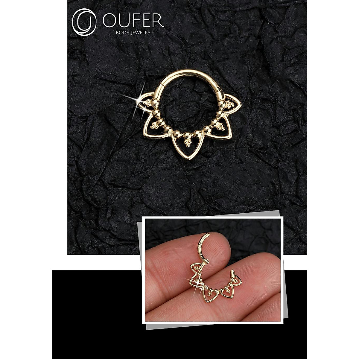 OUFER 16G Helix Piercing Jewelry, 14K Solid Gold Helix Earring Hoop,Cat Ear Design Cartilage Hoop Earrings, Daith Septum piercing Jewelry For Women And Men