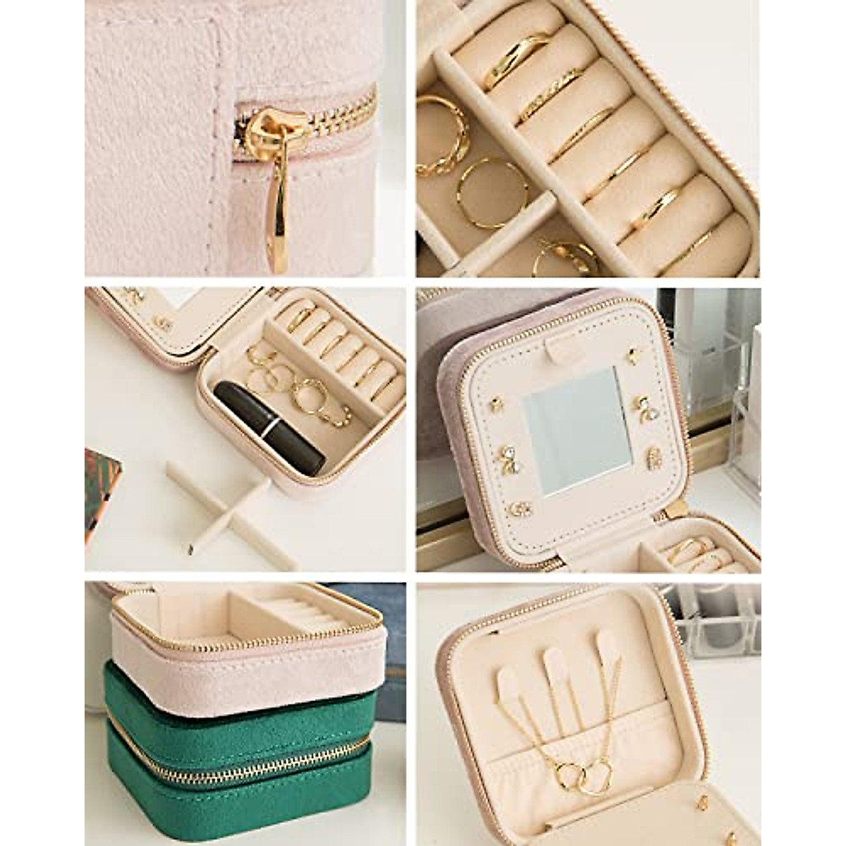 ilycase Velvet Jewelry Box,Travel jewelry Box organizer,Earring Organizer with Mirror,Jewelry Travel Case,travel jewelry box (Green)