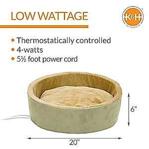 K&H PET PRODUCTS Thermo-Kitty, Heated Cat Bed Large 20 Inches Sage/Tan
