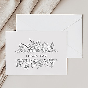 Thank You Cards with Envelopes by ThreeKin - 25 Elegant Floral 3.5" x 5" Blank Cards & White Envelopes for Weddings, Baby Showers, Business, Personal Use - Perfect for Any Occasion, US Owned Business