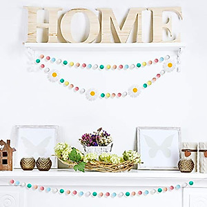 3 Pieces Spring Pompom Ball Garlands Daisy Garland White Flowers Banner Spring Decor Garlands for Holiday Birthday Party Carnival Decorations Photo Prop Nursery Decor Farmhouse Spring Garland