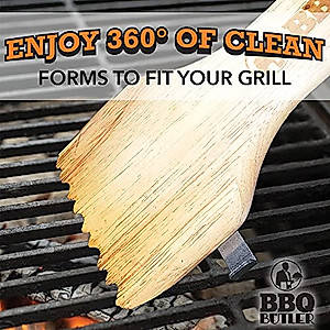 BBQ Butler Wood Grill Scraper - Wooden Barbecue Cleaner - BBQ Tools - Bristle Free - Food Safe Oak Grill Scraper with Metal Scraping Hook and Bottle Opener