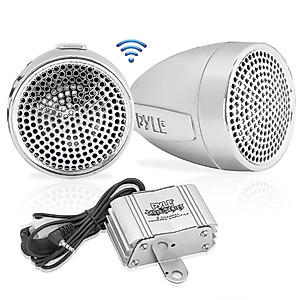 Pyle 600 Watt Weatherproof Motorcycle Speaker and Amplifier System w/Two 2.25 Inch Waterproof Speakers, AUX - Handlebar Mount ATV Mini Stereo Audio Receiver Kit Set - Also for Marine Boat - PLMCA62BT