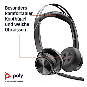 Poly - Voyager Focus 2 UC USB-A Headset with Stand (Plantronics) - Bluetooth (Stereo) with Boom Mic - PC/Mac Compatible - Active Noise Canceling - Works w/ Teams, Zoom (Certified) & More