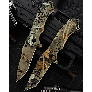 JUNZHIZHE Camouflage Folding Knife,Square Blade Folding Knife,3.2-inch Camouflage Tactical Pocket Knife - EDC Outdoor Camping and Hunting Tools,Father's Day Gift（2Pack）
