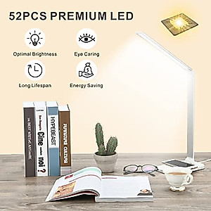 LED Desk Lamp, Wireless Charging Lamp Office Desk Lights with Wireless Charger & USB Charging Port, Table Lamps with Dimmable 25 Lighting Modes, Smart Timer for Home Office Dorm Room (Silver White)