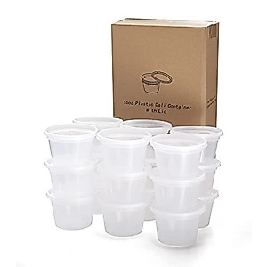 Generic Food Storage Container 48 Set Deli Containers With Lids Reusable Plastic Small Soup Bowls Salad Cups Leakproof Safe BPA Free For freezer Dishwasher Microwave(16 oz)