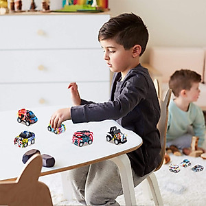 Pull Back Cars, 8 Pack Graffiti Style Metal Friction Powered Die-cast Cars Trucks Playset, Toys Pull Back Vehicles for Kids Boys Girls Toddlers, Toy Cars Party Favors for 3-14 Year Old Children, 8pcs