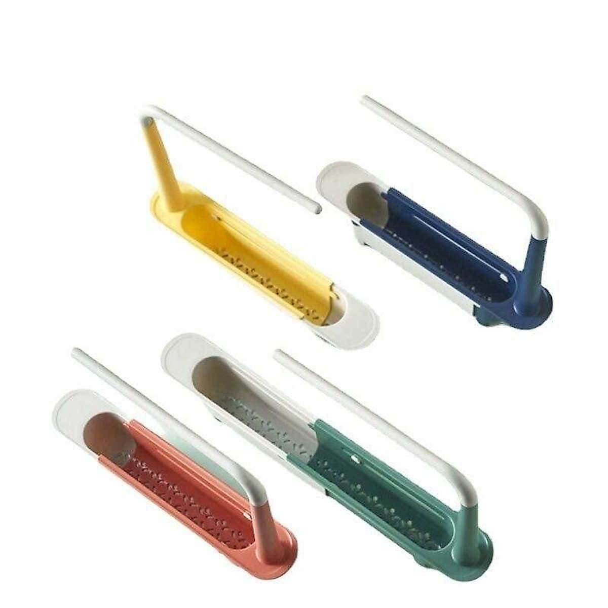 Adjustable Telescopic Sink Storage Organizer Rack Sponge Soap Drain Basket Expandable Organizer for Home Kitchen with Dish Cloth Hanger (Green)