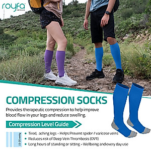 Royfa compression socks for Women and Men, 15-20 mmHg support Sock for All-Day Wear, Sports Performance circulator compression sock - Great For Running, active, sport, athletic. (Medium, Blue)