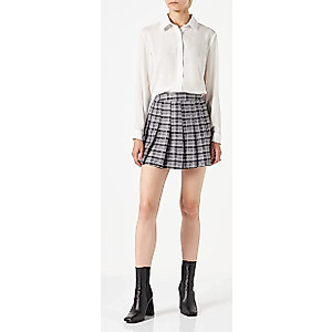 Hoerev Black Grey Plaid Pleated Skater Tennis School Uniform Skirt with Lining Shorts for Women Girls,US 6