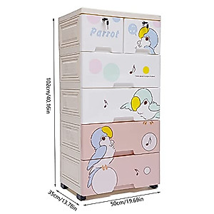 LOYALHEARTDY Plastic Dresser 6 Drawers Storage Cabinet Drawers Organizer with 2 Locker for Clothes/Toys, Bedroom, Playroom, Closet Drawers Large, Parrot