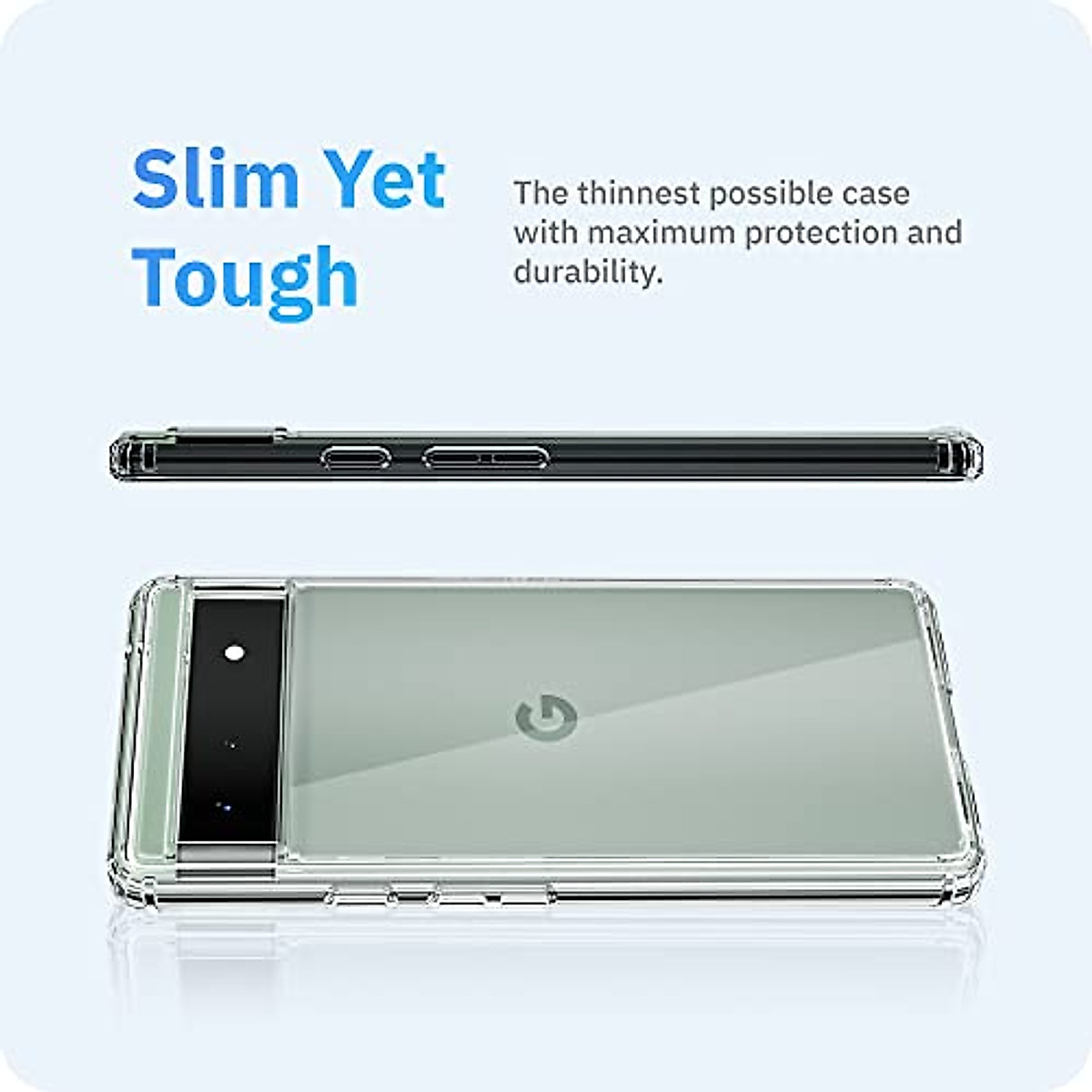 for Google Pixel 6a - JIC Bundle [4 in 1] - Slim Hybrid-Material Clear Case with Protective Airbag Corners + 2 Ultra Clear Tempered Glass Screen Protectors + 1 Screen Polishing Cloth