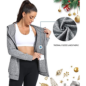 Hibelle Hoodys for Women Zipper, Womans Full Zipped Up Long Sleeve High Neck Moisture Sweat Wicking Trendy Running Jackets with Hoodie Kangaroo Pockets Sweatshirt Space Dye Gray Large