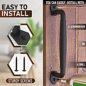 VivaLight 10 Inch Round Rustic Barn Door Handle - Black Steel Pull for Sliding Doors, Gates, Garages, Sheds, Fences, Closets, Pantries - Indoor and Outdoor Use - Easy Install