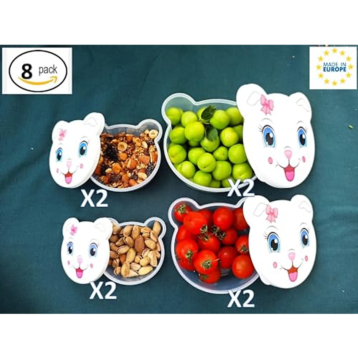 Food Storage Containers with lids 8 Pack (16 Pieces), Snack Containers Cute Plastic Animal Print Storage Lunch Box, Easy open Stackable Bpa Free Plastic, Space-Saving (Dog)