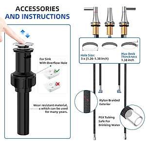 Bathroom Faucets for Sink 3 Hole,Faucet for Bathroom Sink,8 Inch Widespread Bathroom Sink Faucet with Pop-up Drain and 2 Supply Hoses for Bathroom Vanity Lavatory (Brushed Nickel)