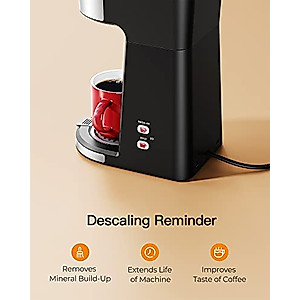 Famiworths Single Serve Coffee Maker for K Cup & Ground Coffee, With Bold Brew, One Cup Coffee Maker, 6 to 14 oz. Brew Sizes, Fits Travel Mug, Classic Black