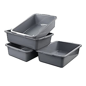 Zopnny Pack of 4 Plastic Bus Tub, Large Commercial Utility Bus Boxes Set, 35 L, Grey