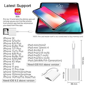 Sd Card Reader for iPhone iPad Camera,Dual Card Slot Memory Card Reader Supports SD and TF Card Trail Camera Viewer Sd Card Adapter Portable Micro Sd Card Reader No Application Required Plug and Play
