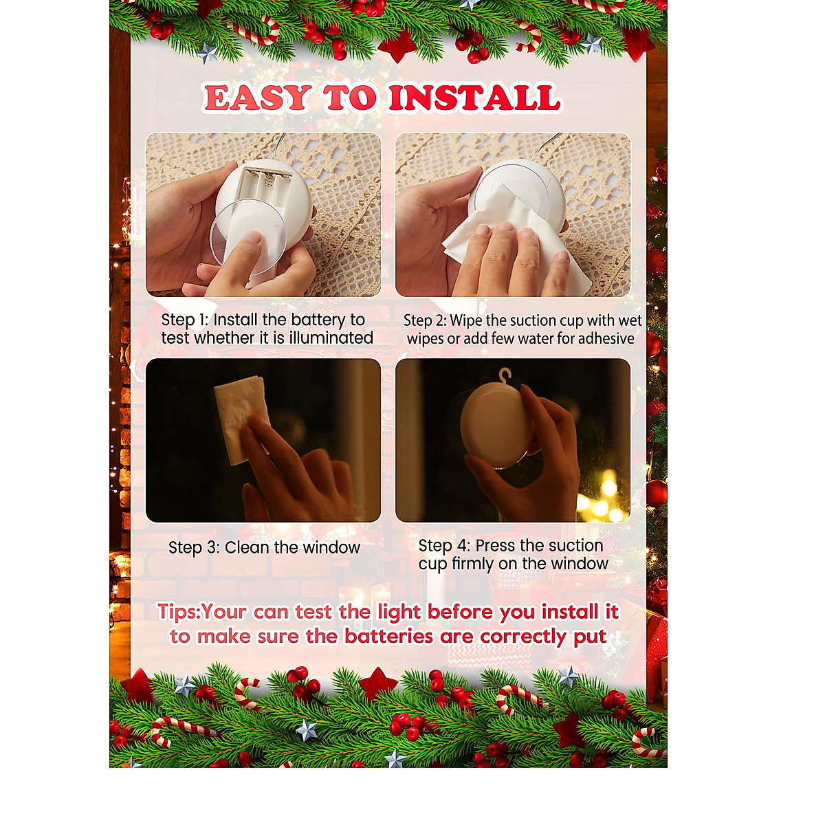 Brightown Christmas Window Lights Decorations, LED Christmas Hanging Lights Stole Green Monster Dwarf Deer Angel Star Shaped Battery Operated with Suction Cup Hook for Xmas Tree Window Indoor Decor