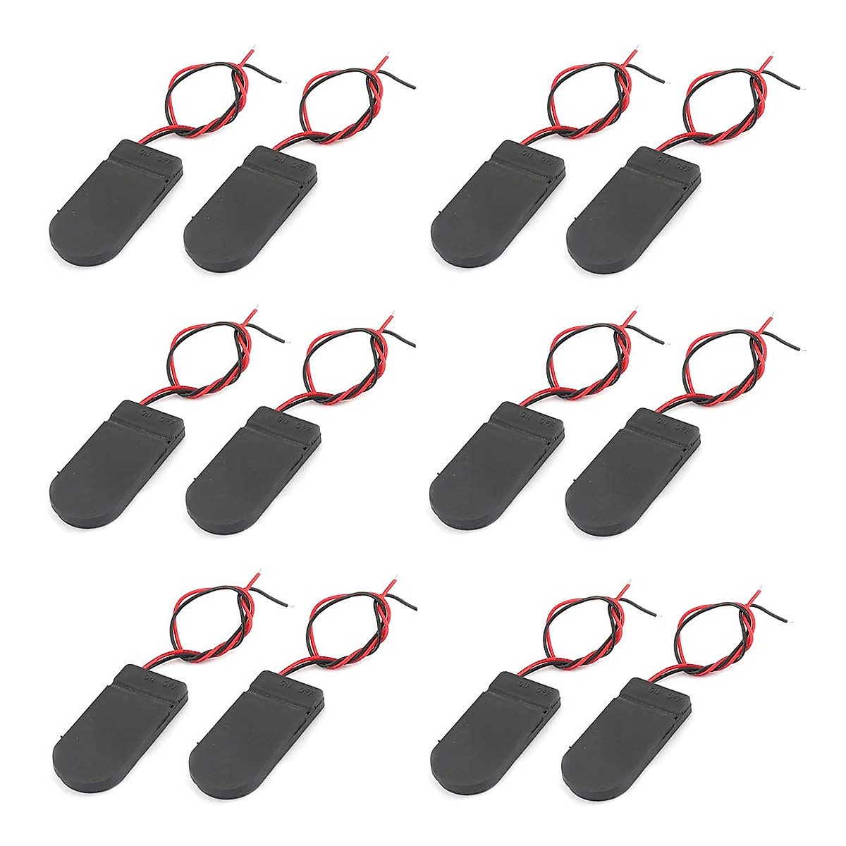 Geelyda 12PCS CR2032 Battery Holder with Switch Plastic 2x3V Button Coin Cell CR2032 Battery Holder Case Box with Wire Lead ON-Off Switch (Black)