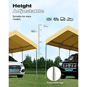 FINFREE 10x20 ft Heavy Duty Carports Car Canopy, Garage Shelter for Outdoor Party, Birthday, Garden, Boat, Adjustable Height from 9.5 ft to 11 ft,Beige