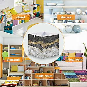 Gold Black Marble Closet Organizers Storage Cubes Storage Bins Shelf Baskets Containers for Home Kids Room Toys Office,Rectangle
