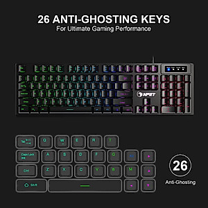 NPET S22 Wired Gaming Keyboard Mouse Combo, LED Backlit Quiet Ergonomic Mechanical Feeling Keyboard, Backlit Gaming Mouse 6400 DPI, for Desktop, Computer, PC, Black…