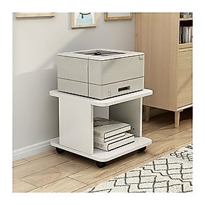 Printer Stand Shelf 2-Tier Movable Laser Printer Cart Large Machine Stand Under Desk Heavy Duty Rolling Table with Storage Floor Standing Rack on Wheels Paper File Organizer Shelf for Home Office (whi