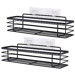KES Adhesive Shower Caddy Rustproof Bathroom Shelf Organizer Wall Shower Basket Stainless Steel Matte Black 2 Pack, BSC204S36DF-BK-P2