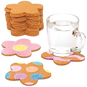 Baker Ross AT375 Flower Cork Coasters Blanks - Pack of 30, Ideal for Kids' Arts and Crafts Paint and Color Your Own Flower Coaster